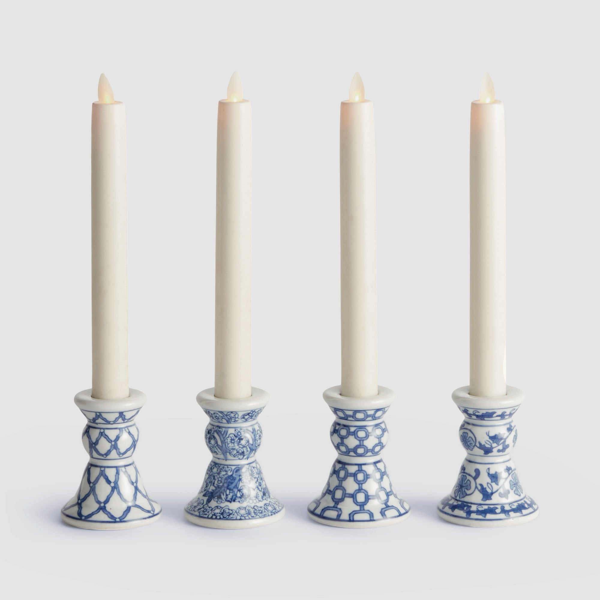 blue and white chinoiserie mini taper holders (set of 4) | parker + gibbs